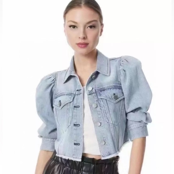 Alice + Olivia | Jackets & Coats | Alice Olivia Lana Puff Sleeve Denim Jacket | Poshmark